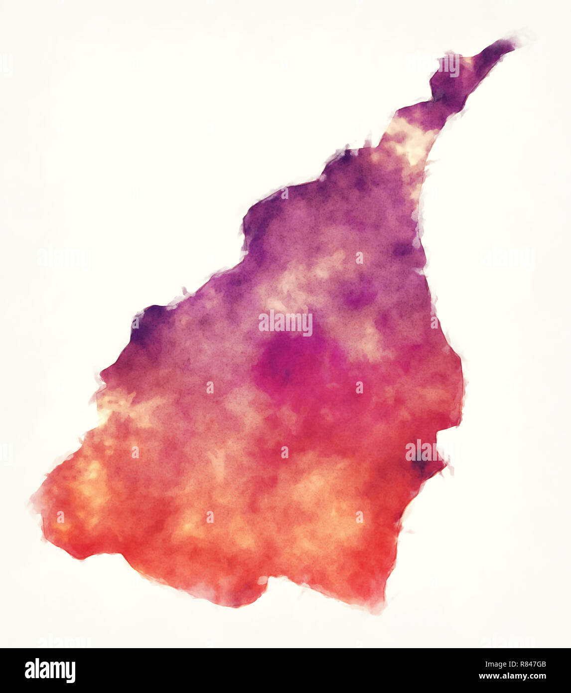Yilan County watercolor map of Taiwan in front of a white background ...