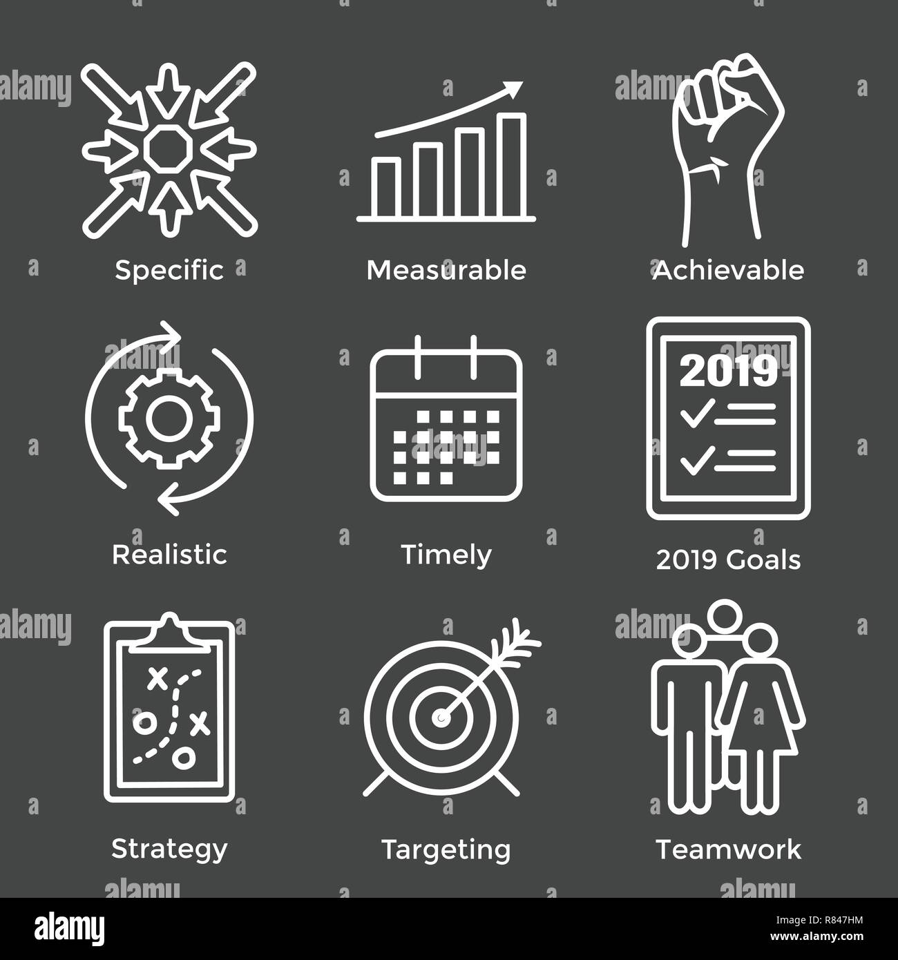 2019 SMART Goals Vector graphic w various Smart goal keywords Stock ...