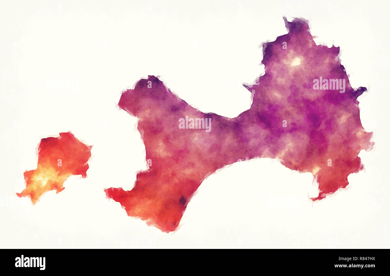 Kinmen County watercolor map of Taiwan in front of a white background ...