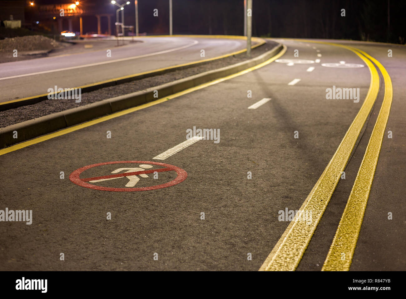 No Pedestrian Crossing Traffic Sign on modern wide smooth empty asphalt ...