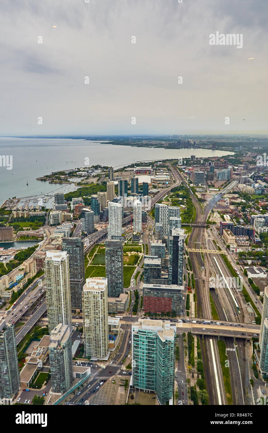 Breathtaking aerial view of Toronto downtown from the high altitude ...