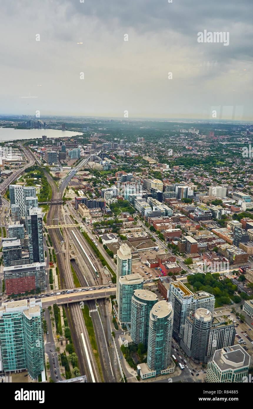Breathtaking aerial view of Toronto downtown from the high altitude ...
