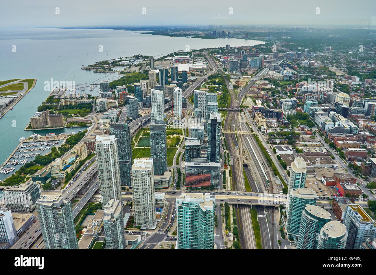 Breathtaking aerial view of Toronto downtown from the high altitude ...