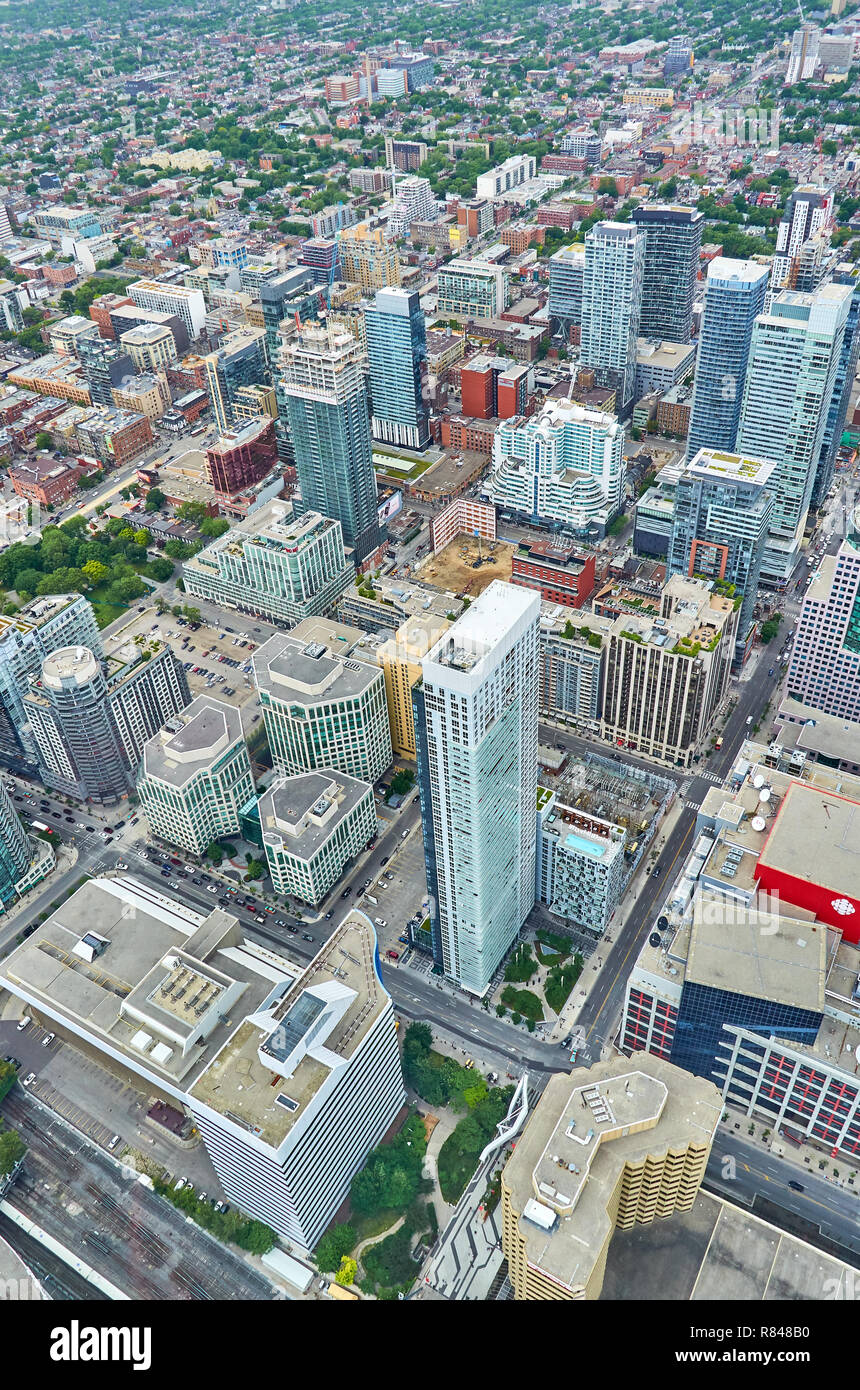 Breathtaking aerial view of Toronto downtown from the high altitude ...