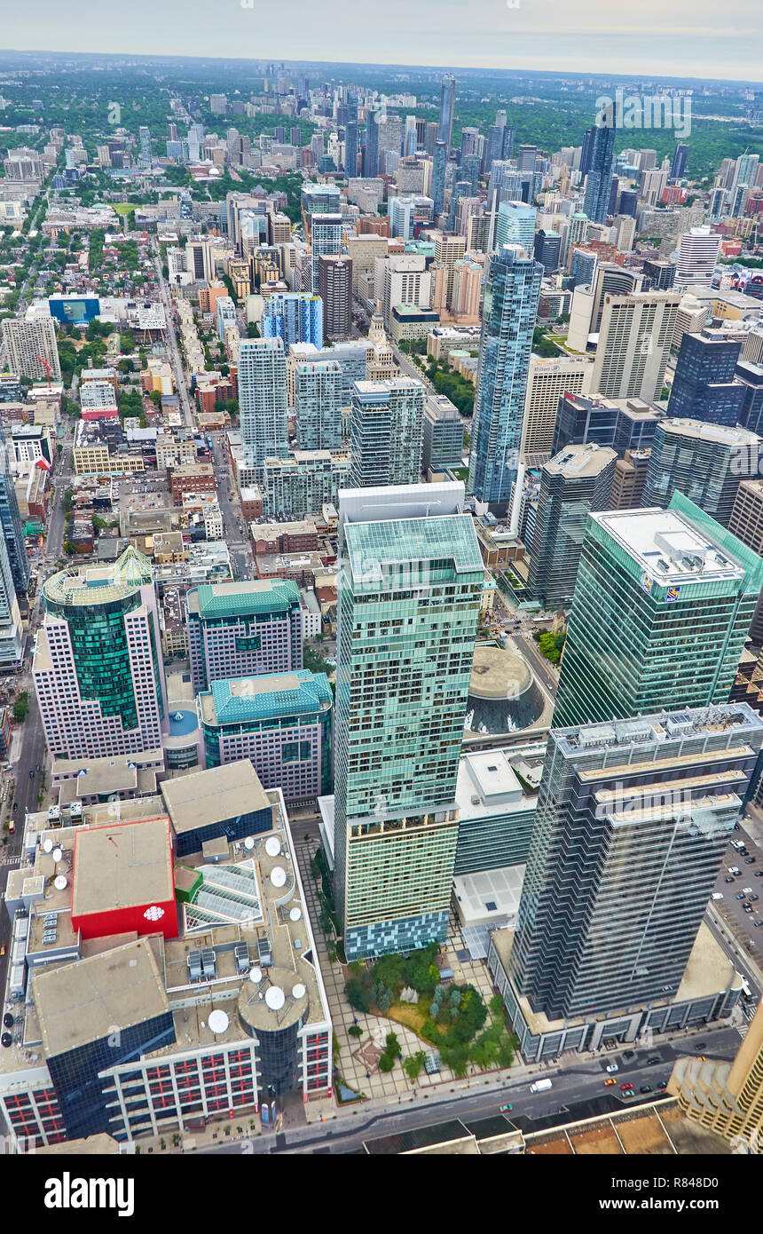Breathtaking aerial view of Toronto downtown from the high altitude ...