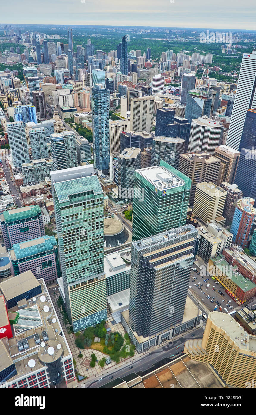 Breathtaking aerial view of Toronto downtown from the high altitude ...