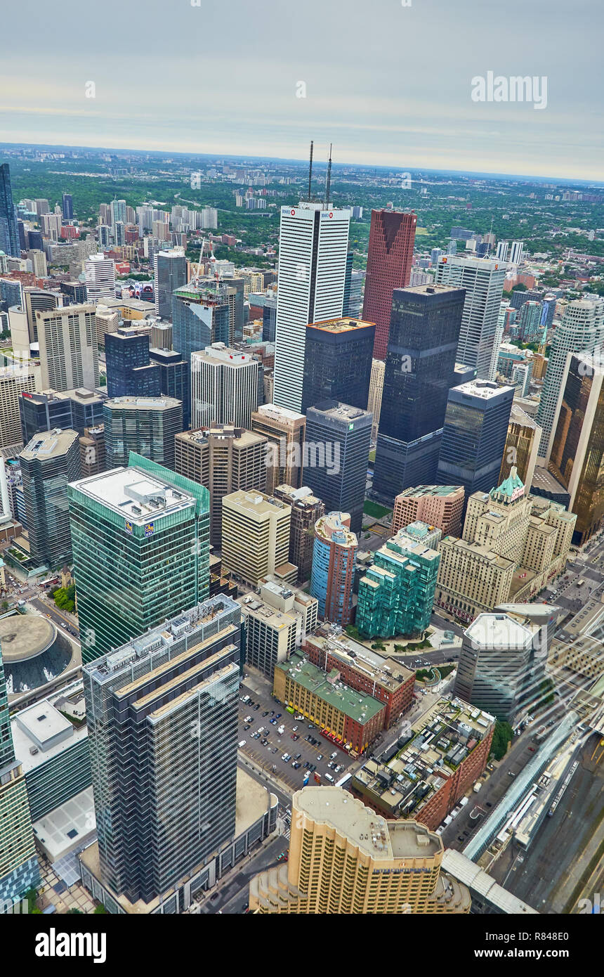 Breathtaking aerial view of Toronto downtown from the high altitude ...