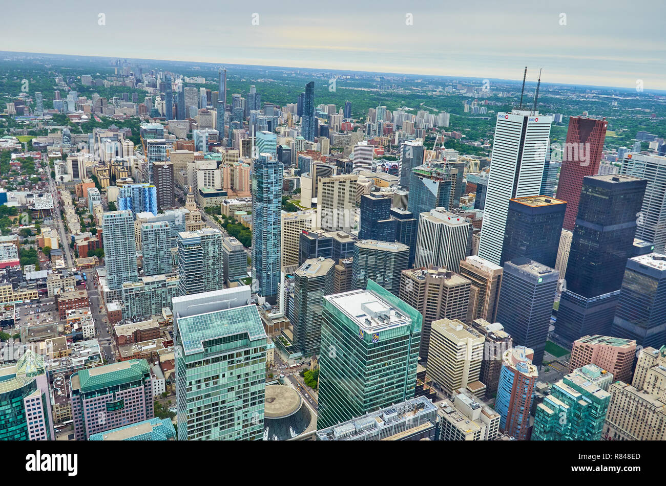 Breathtaking aerial view of Toronto downtown from the high altitude ...