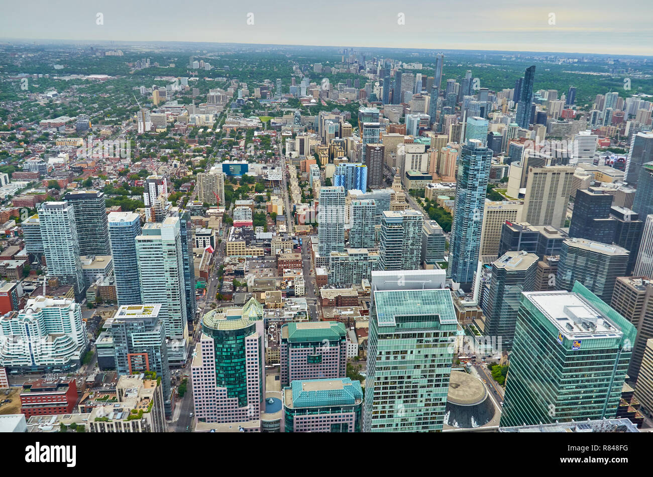 Breathtaking aerial view of Toronto downtown from the high altitude ...