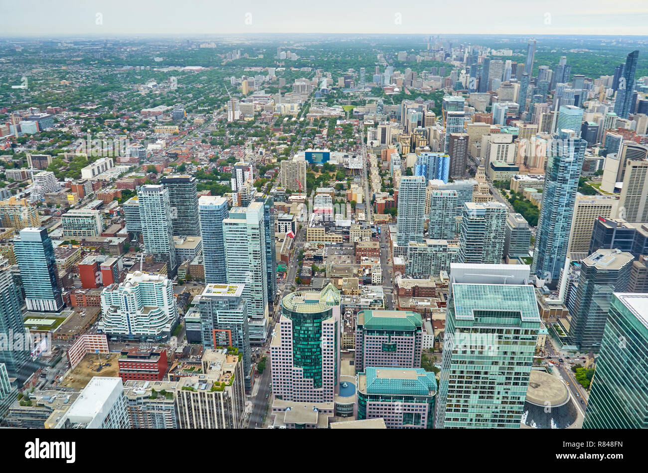 Breathtaking aerial view of Toronto downtown from the high altitude ...
