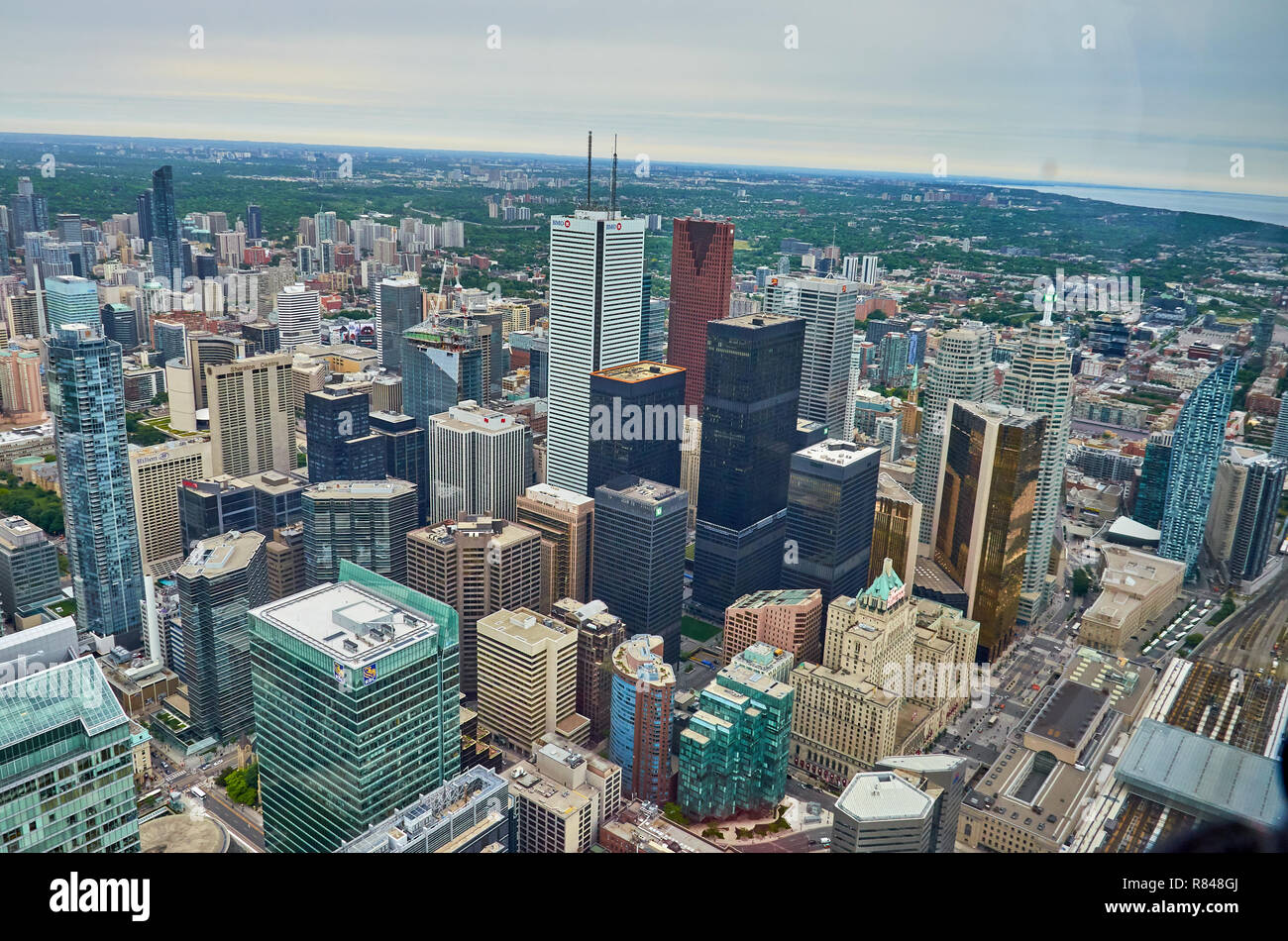 Breathtaking aerial view of Toronto downtown from the high altitude ...