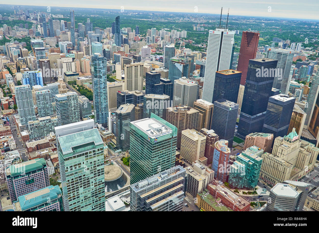 Breathtaking aerial view of Toronto downtown from the high altitude ...