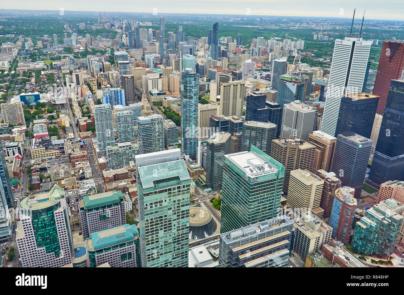 Breathtaking aerial view of Toronto downtown from the high altitude ...