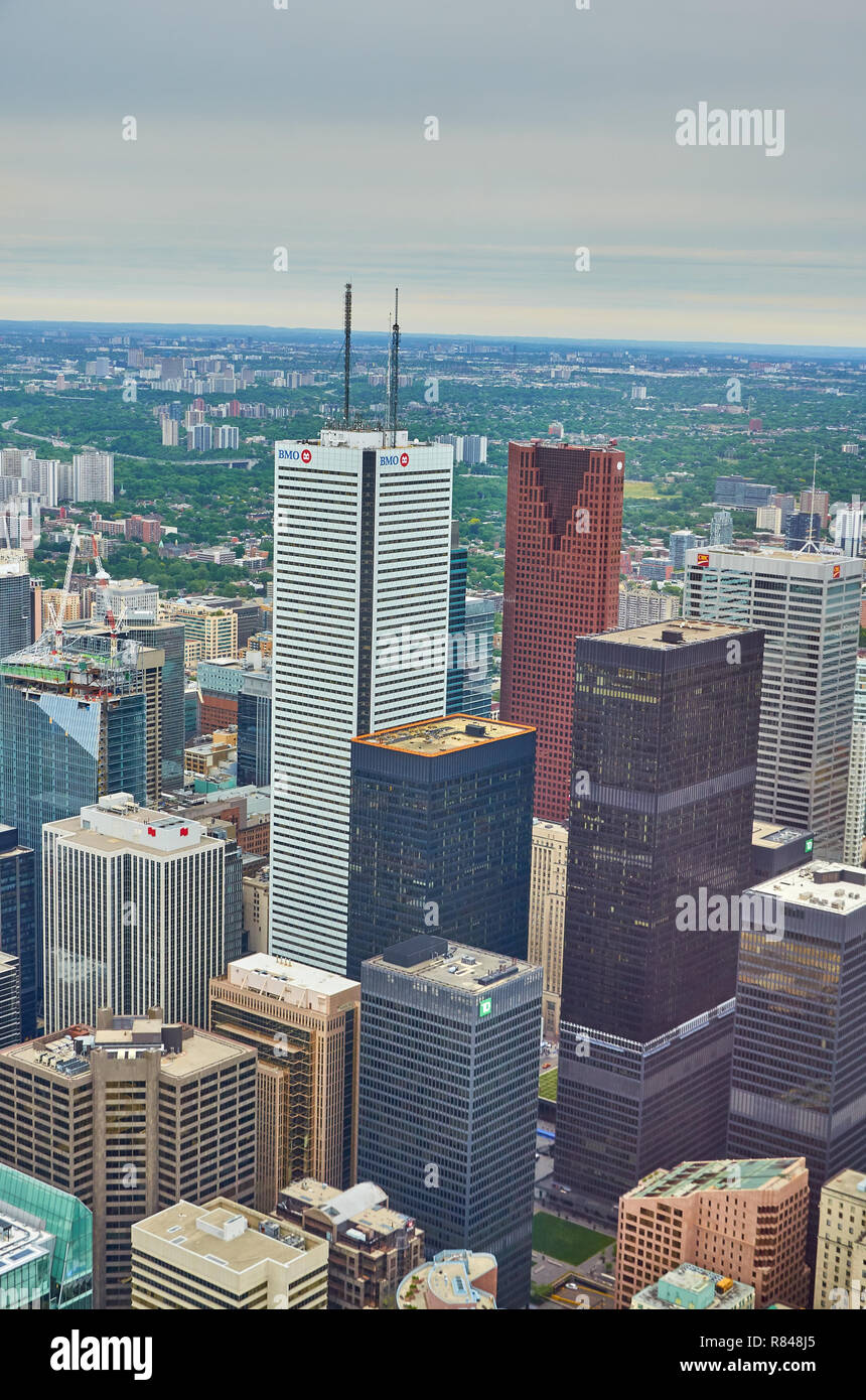 Breathtaking aerial view of Toronto downtown from the high altitude ...