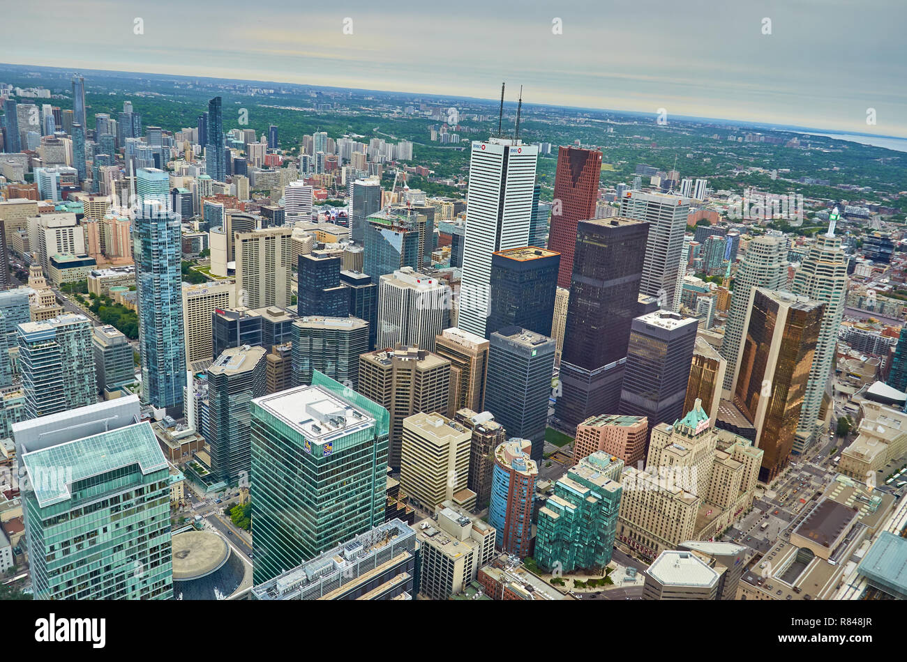 Breathtaking aerial view of Toronto downtown from the high altitude ...