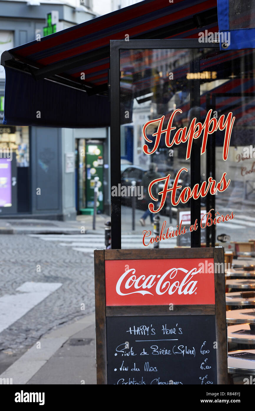 Happy hour bar sign - Montmartre - Paris - France Stock Photo - Alamy