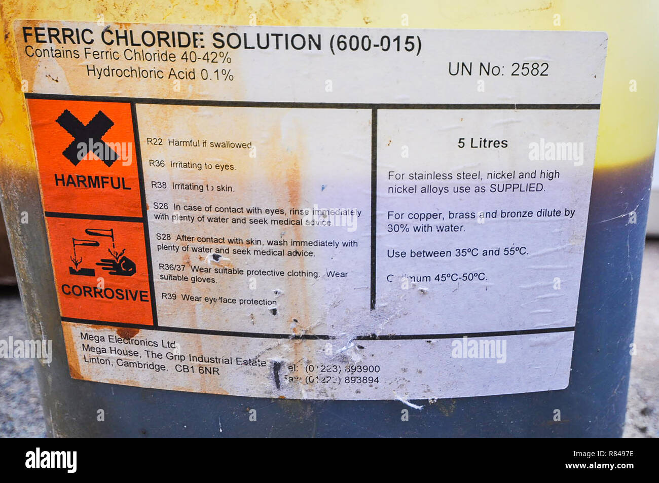Ferric Chloride Solution container, looking rough. Chemicals. Iron(III ...