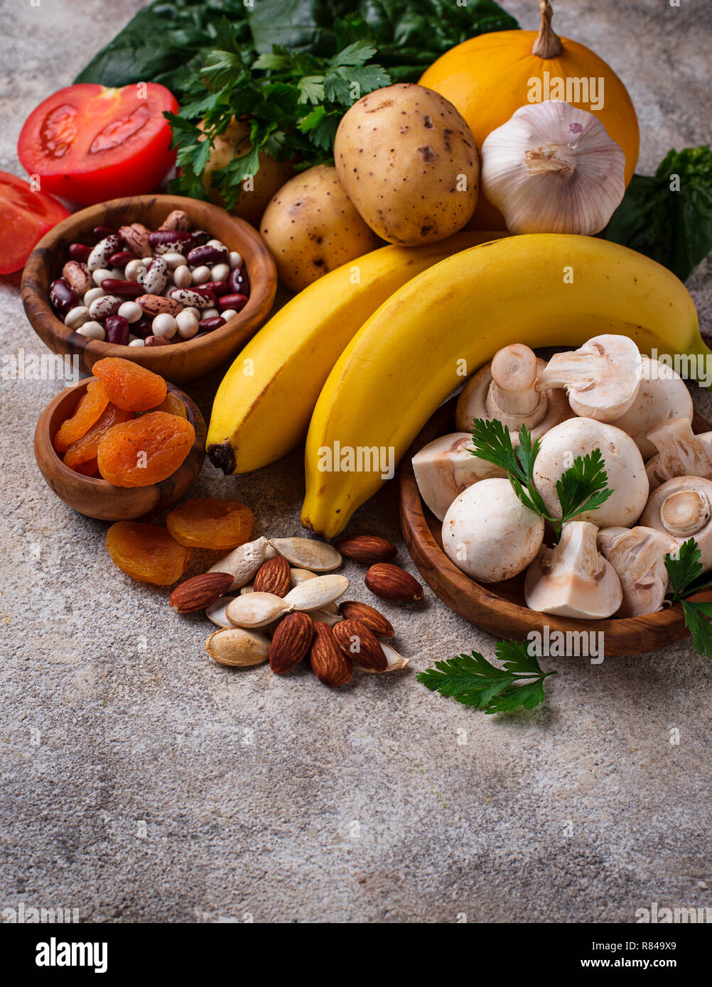 Products containing potassium. Healthy food concept Stock Photo - Alamy