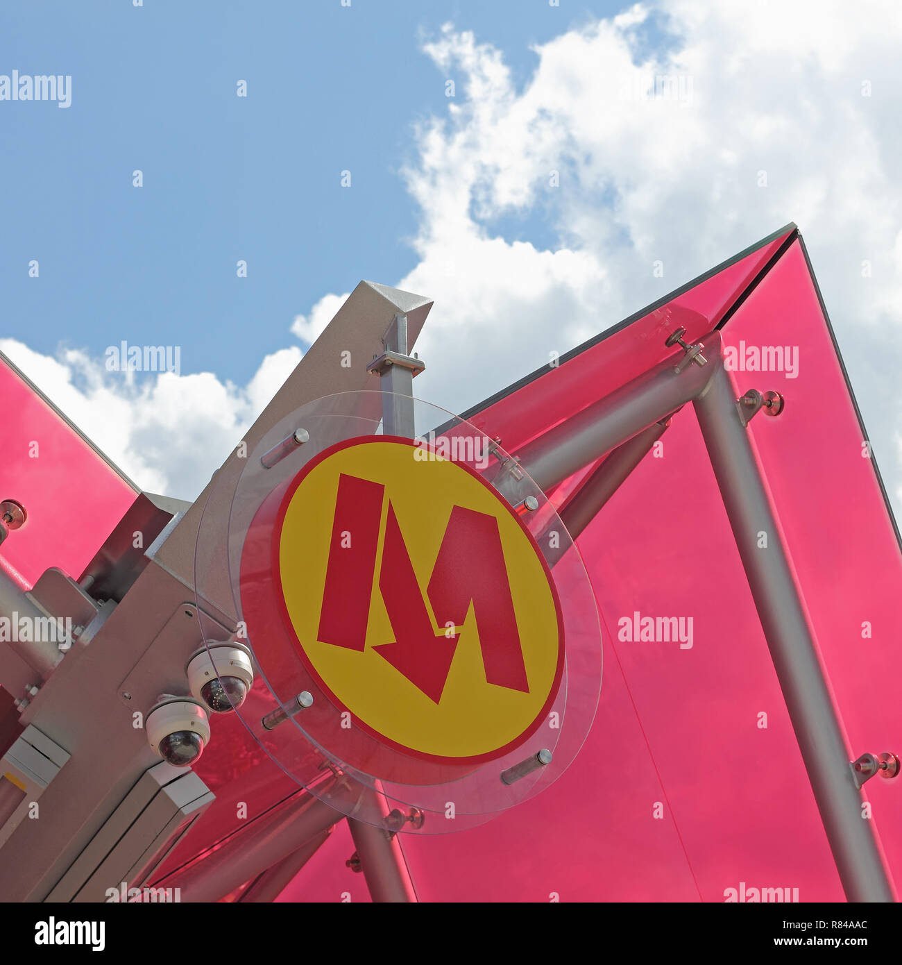 Entrance to a metro station in Warsaw, the Polish capital Stock Photo ...