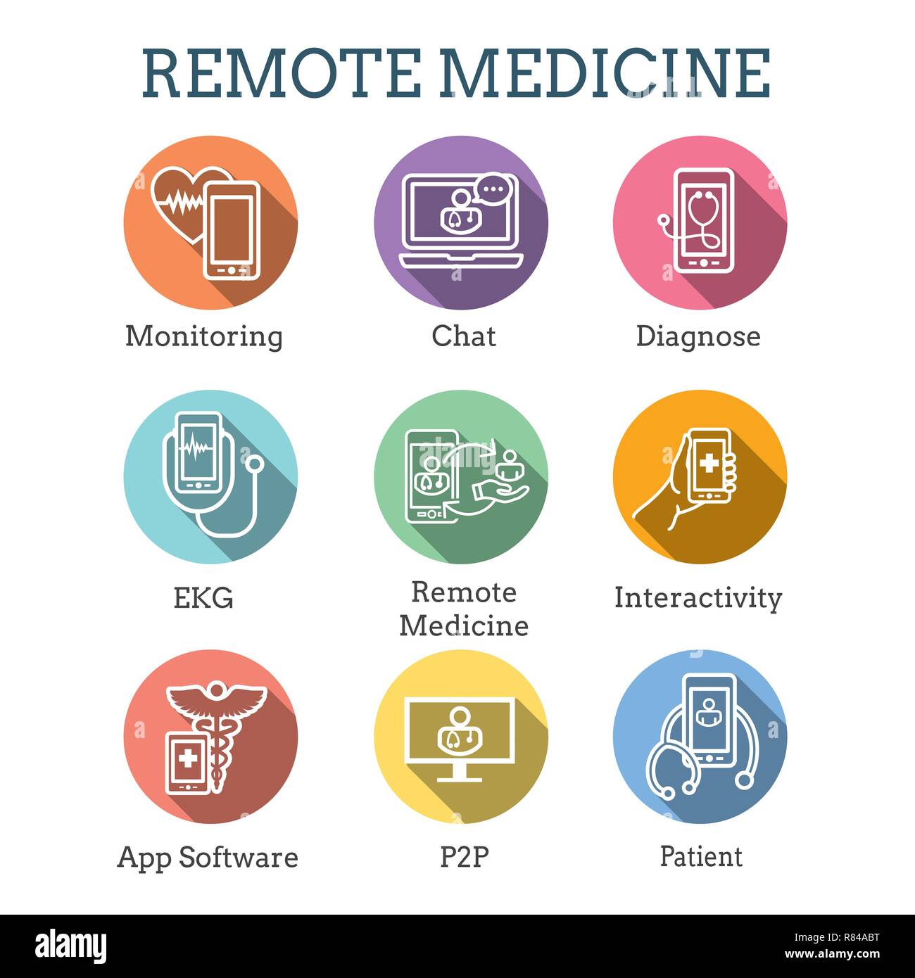 Telemedicine abstract idea - icons illustrating remote health and ...