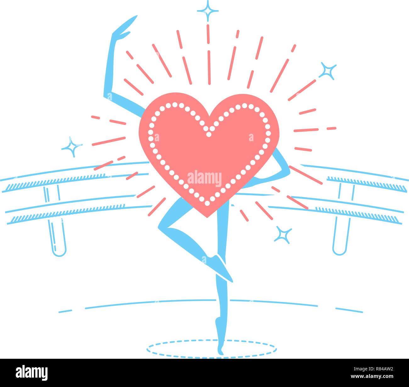 Concept of choreography in the form of a dancing heart with rays. Icon ...
