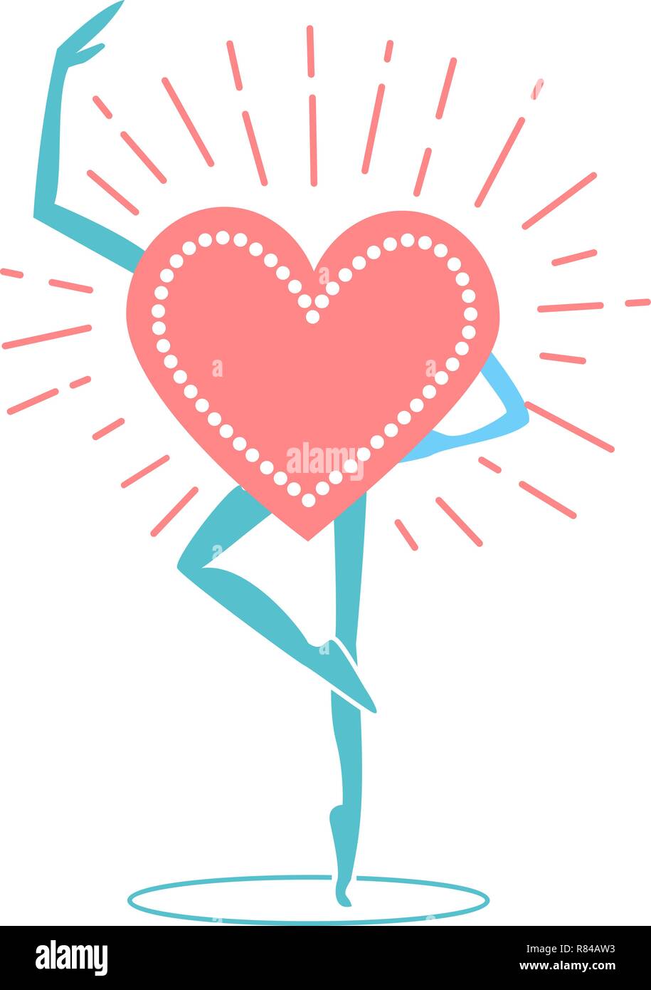 Concept of choreography in the form of a dancing heart with rays. Icon ...