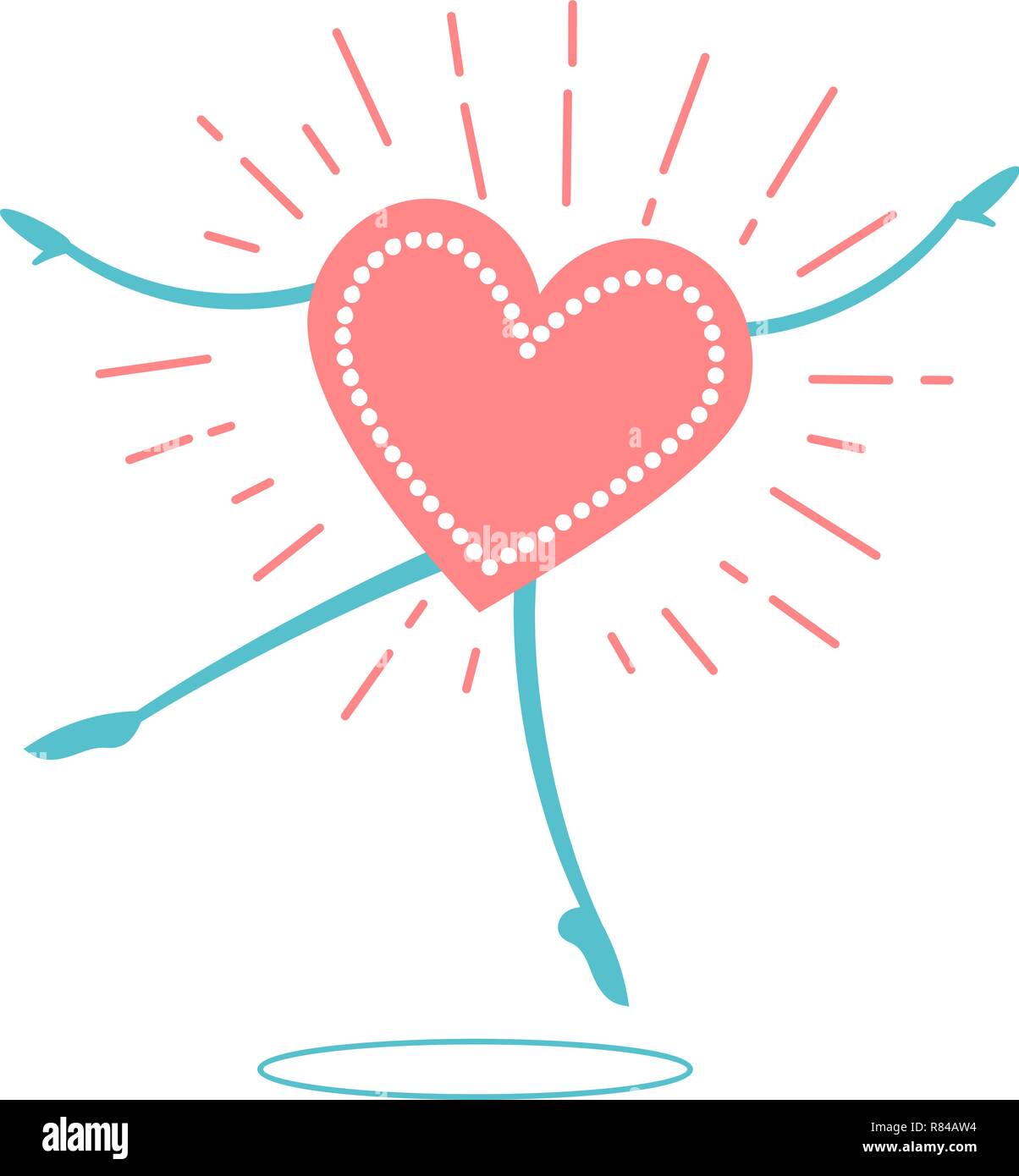 Concept of choreography in the form of a dancing heart with rays. Icon ...