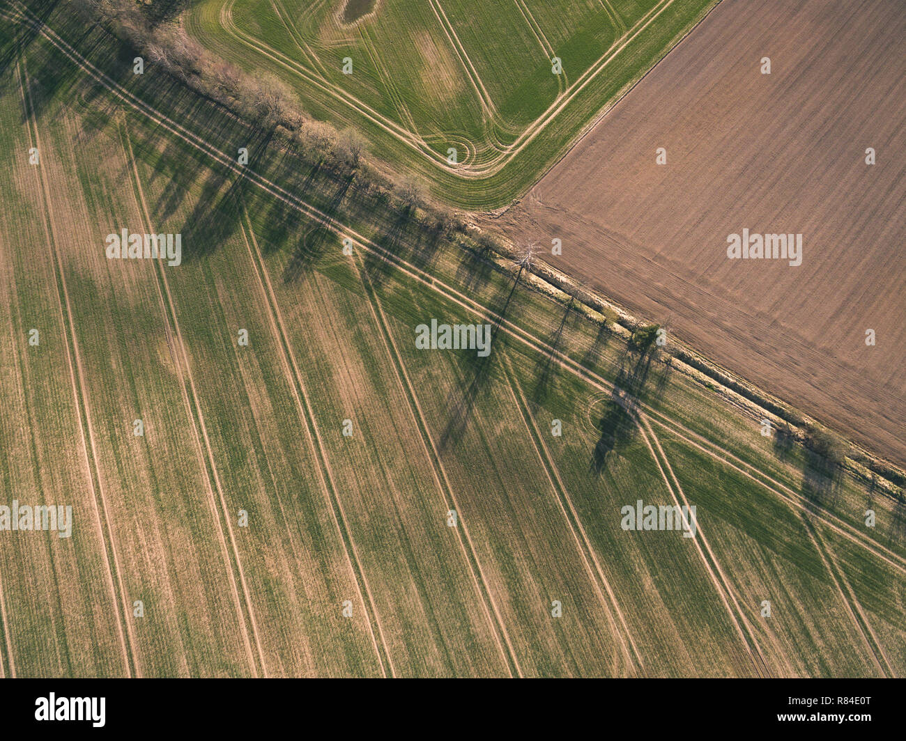 drone image. aerial view of rural area with fields and forests and ...