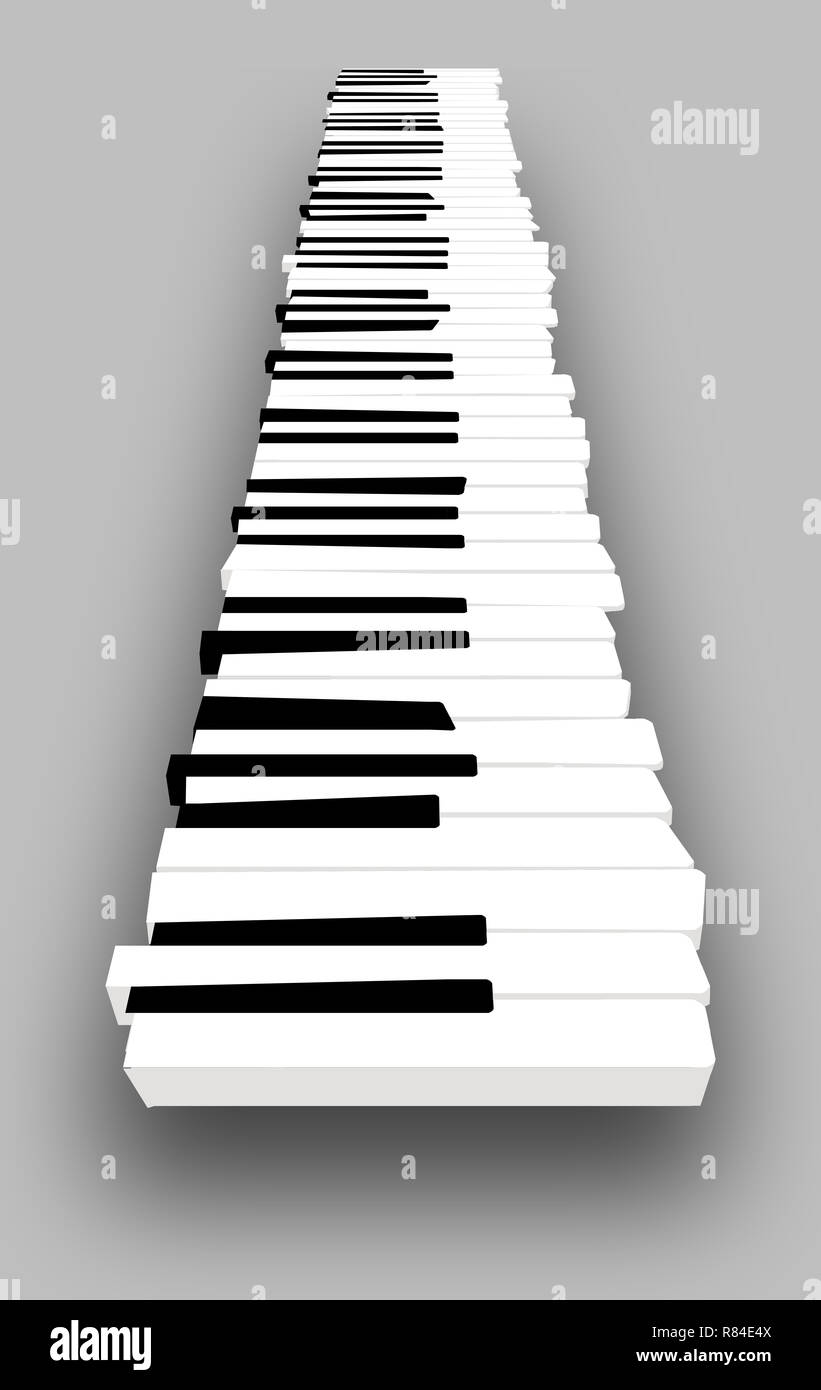 A piano keyboard levitates above a surface in this image. This is an ...