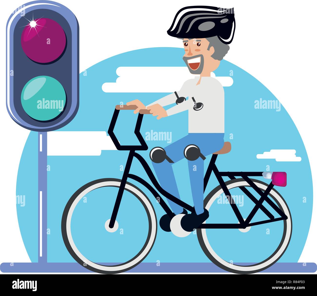 man ride bike with trafic light character vector illustration design Stock Vector Image & Art ...