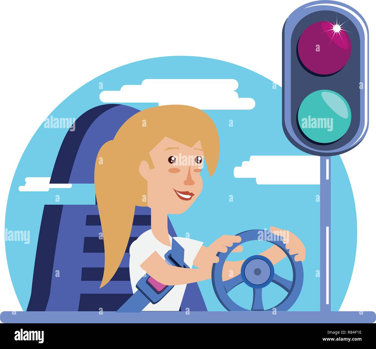 woman driving cart with traffic light vector illustration design Stock ...