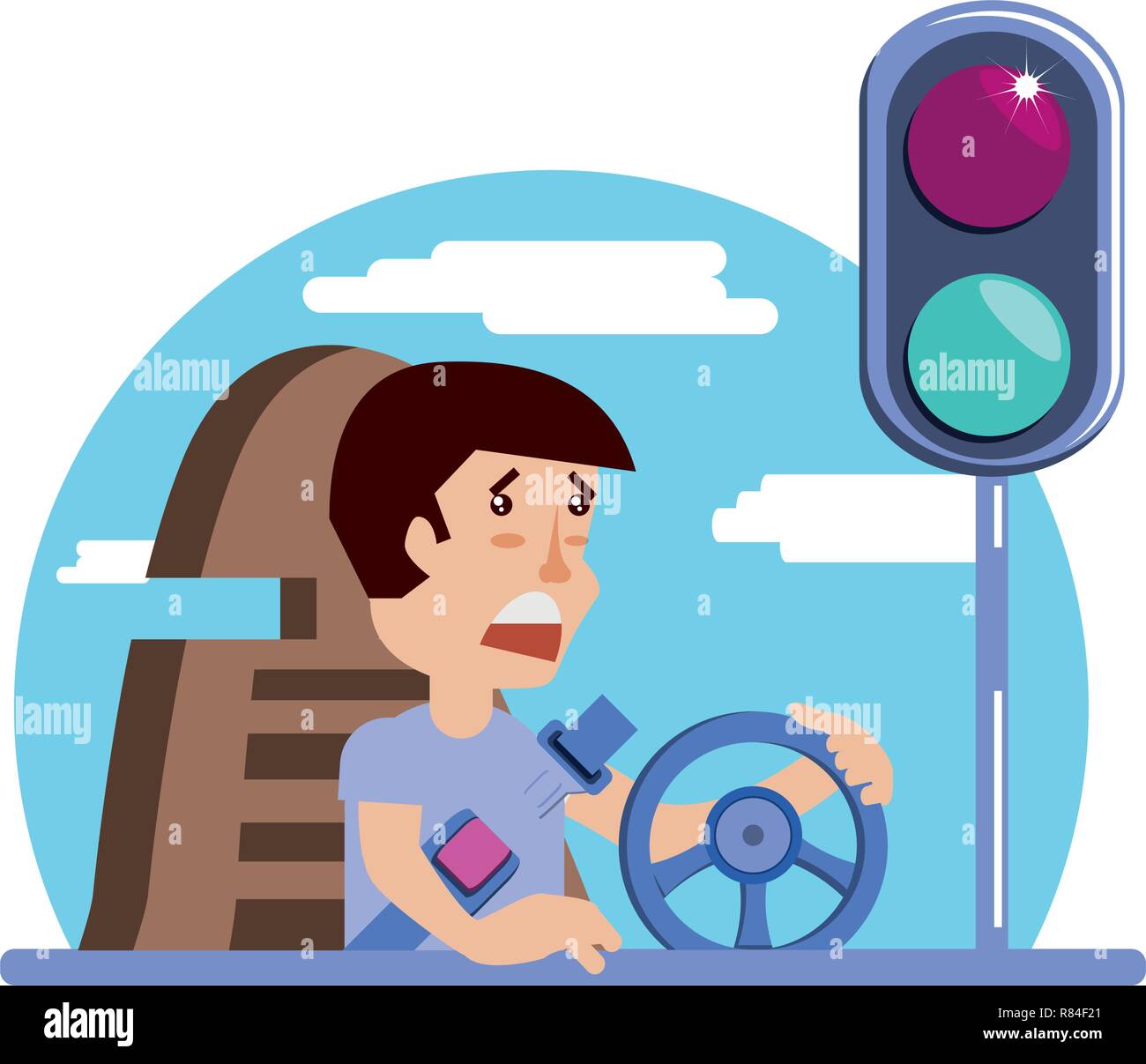 man driving cart with traffic light vector illustration design Stock ...