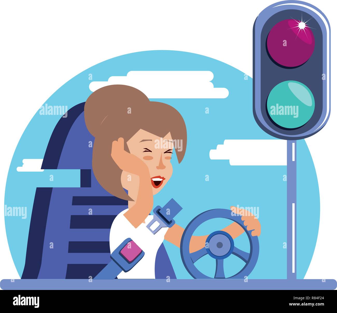 woman driving cart with traffic light vector illustration design Stock ...