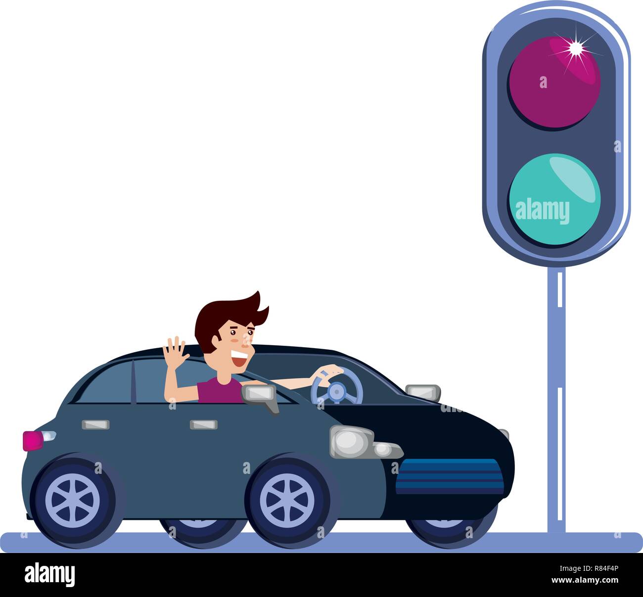 man driving cart with traffic light vector illustration design Stock ...