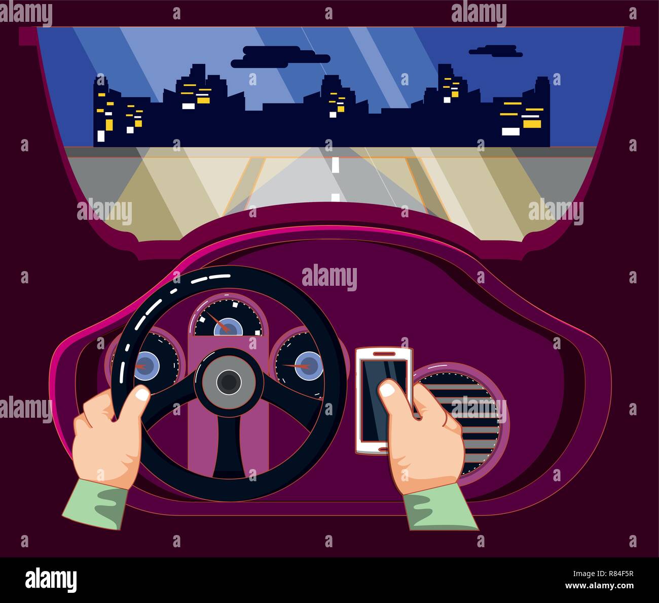 person driver car on the night avatar character vector illustration ...