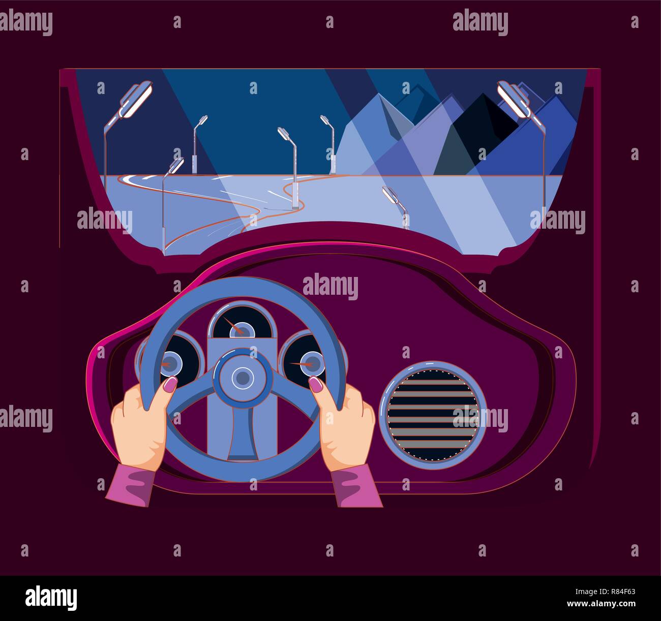 person driver car on the night avatar character vector illustration ...