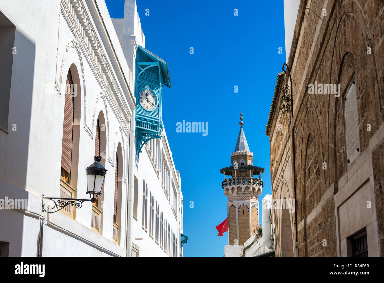 View of the medina in Tunis, Tunisia with the minaret of Hammouda Pacha ...