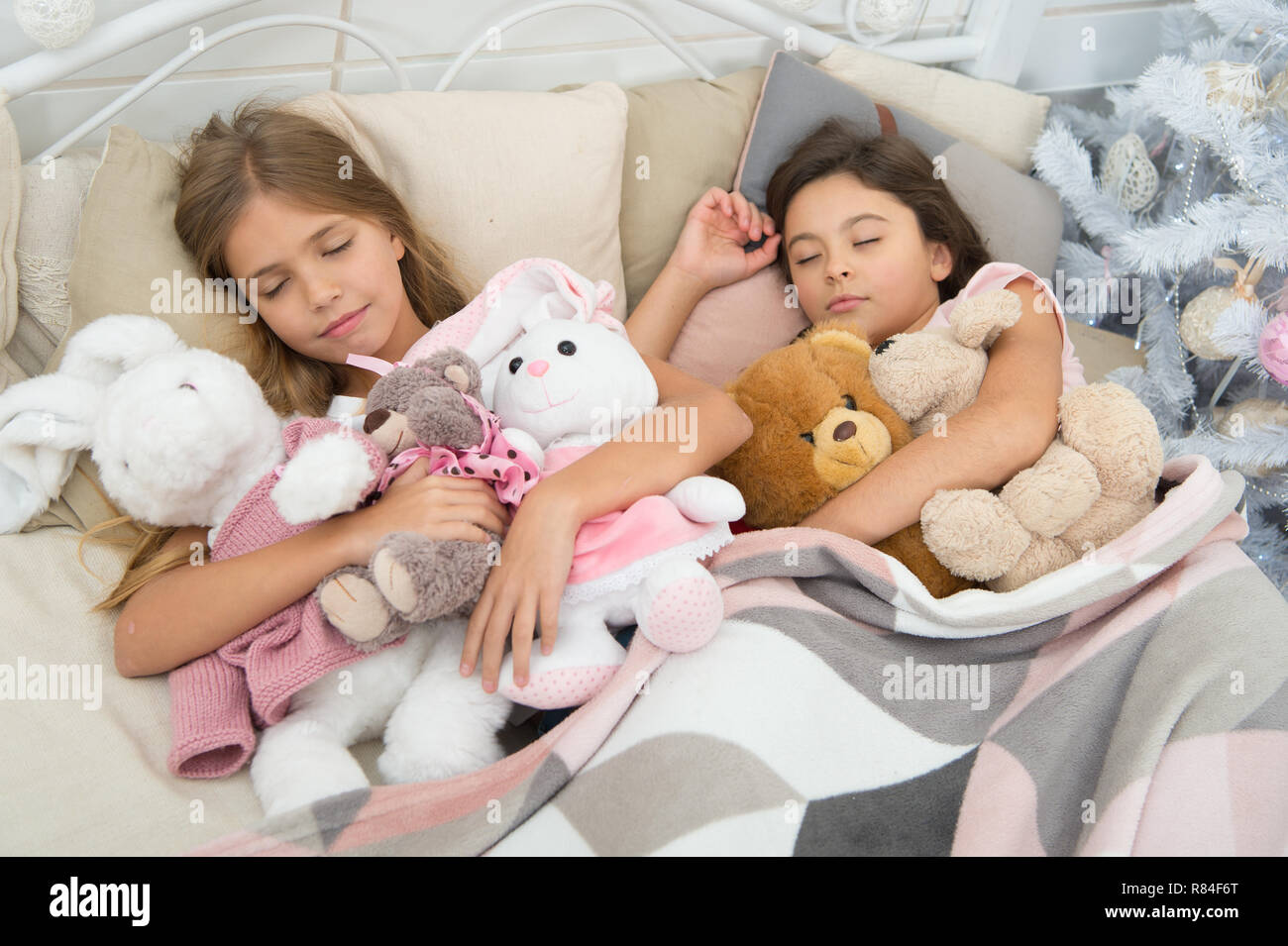 Resting on winter holidays. Sleeping children. Little children sleep at ...