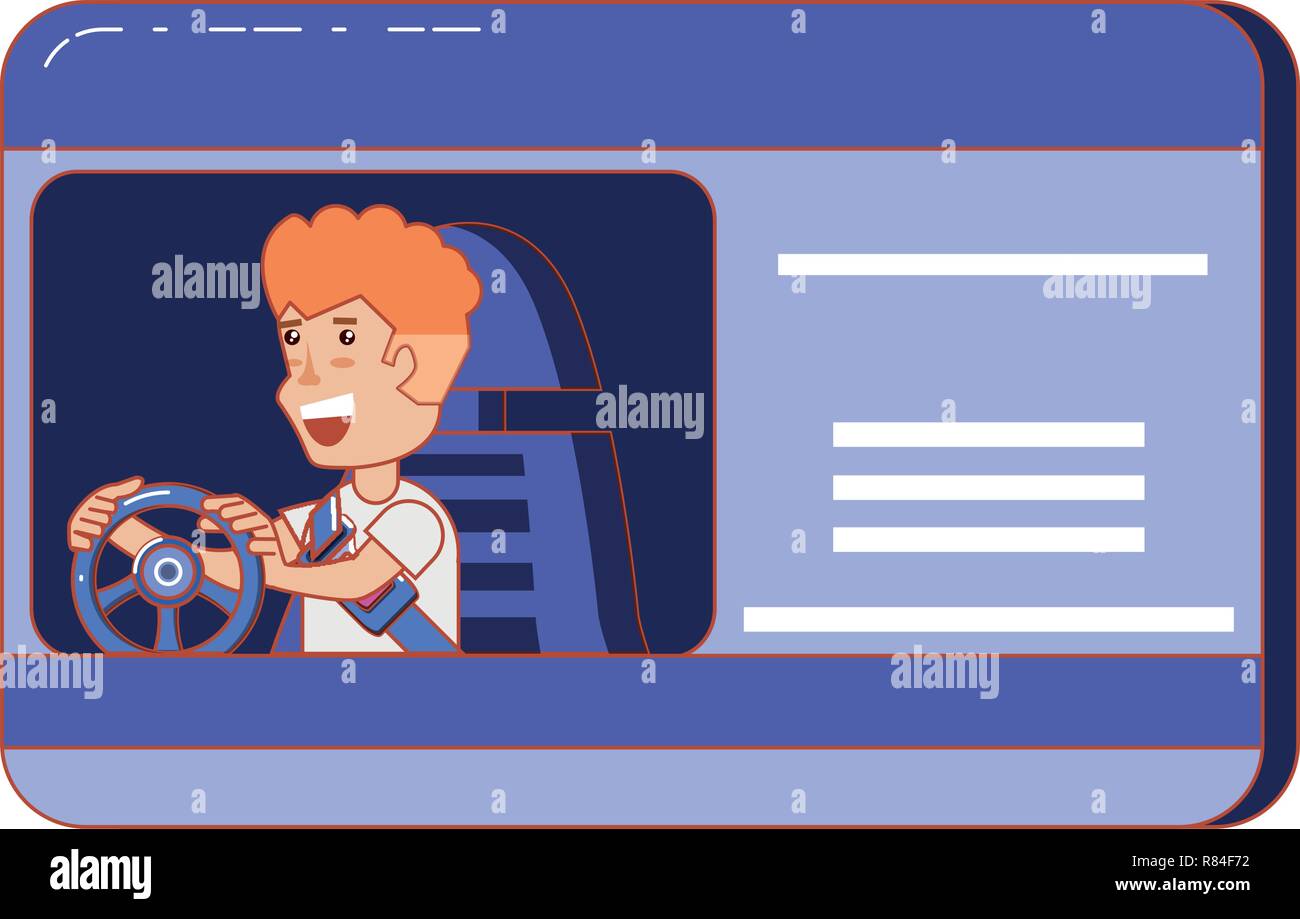 template with man driving cart and traffic light vector illustration ...