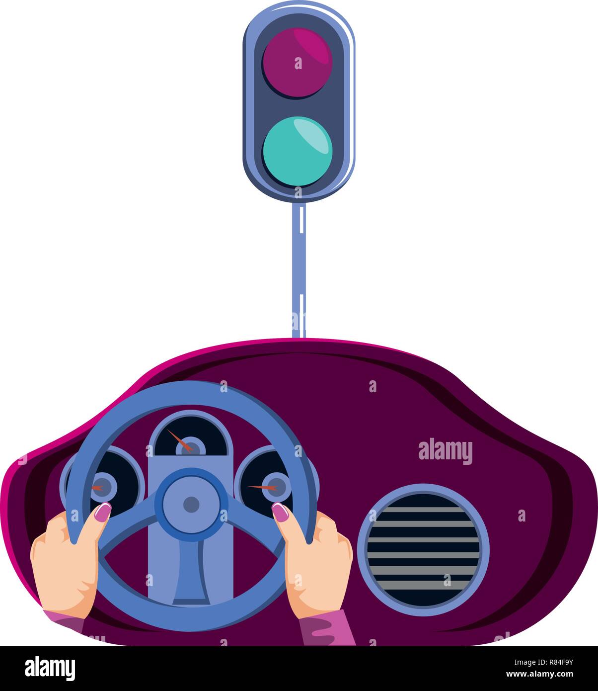 person driver car with stop light vector illustration design Stock ...
