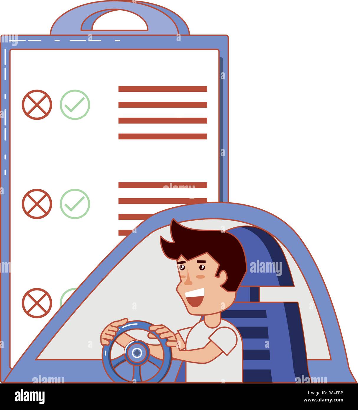 man driving cart with traffic light and checklist vector illustration ...