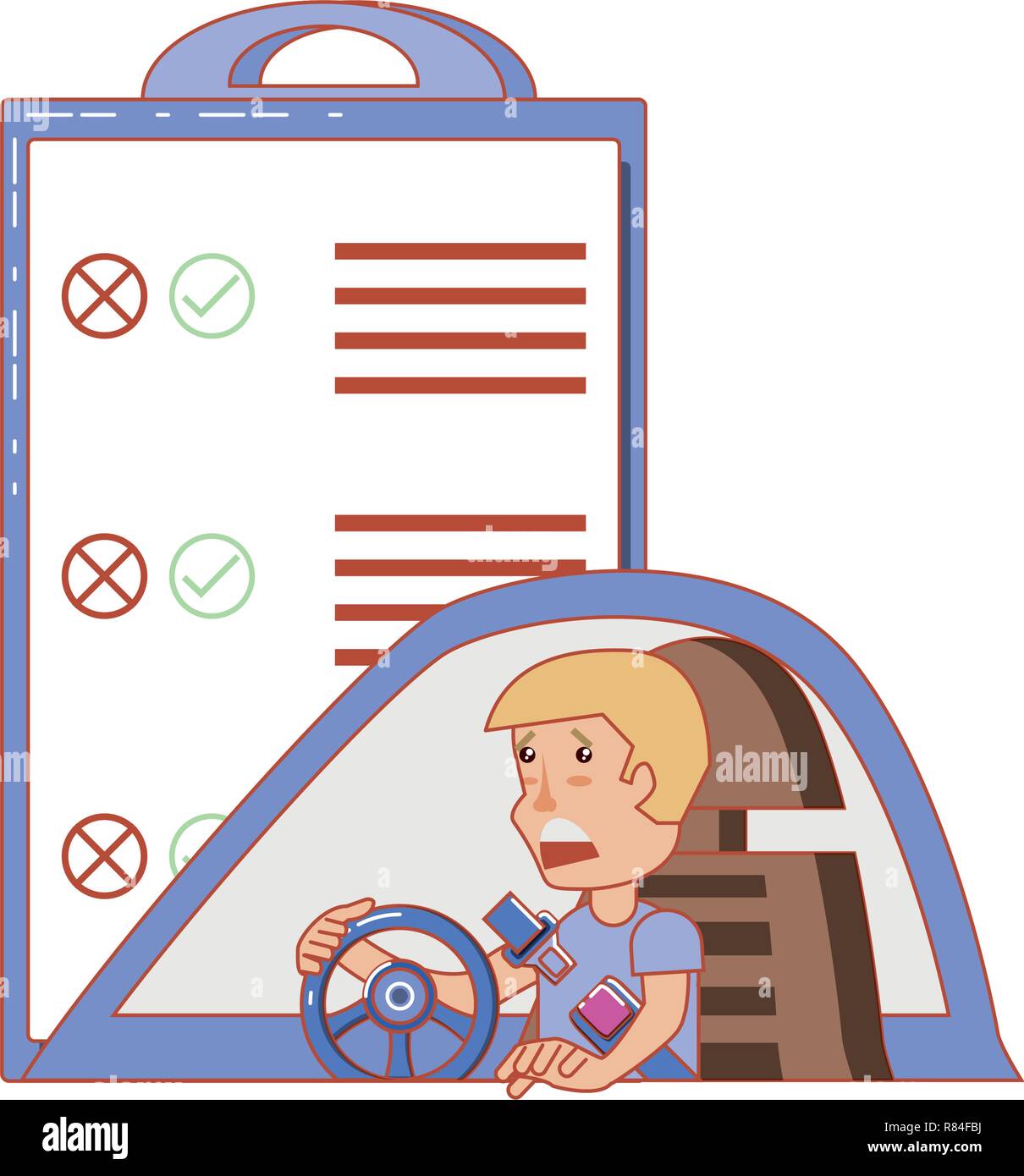 man driving cart with traffic light and checklist vector illustration ...