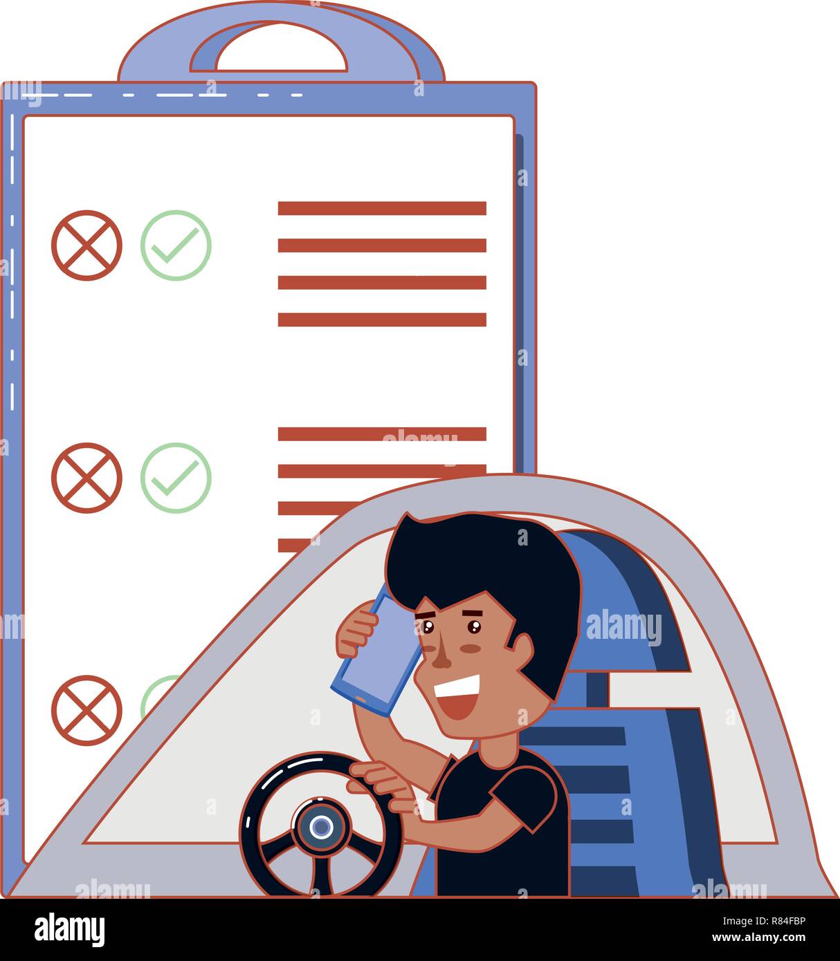 man driving cart with traffic light and checklist vector illustration ...