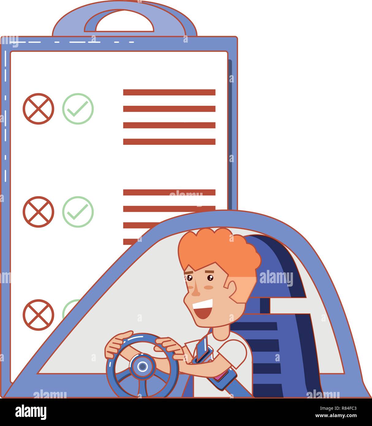 man driving cart with traffic light and checklist vector illustration ...