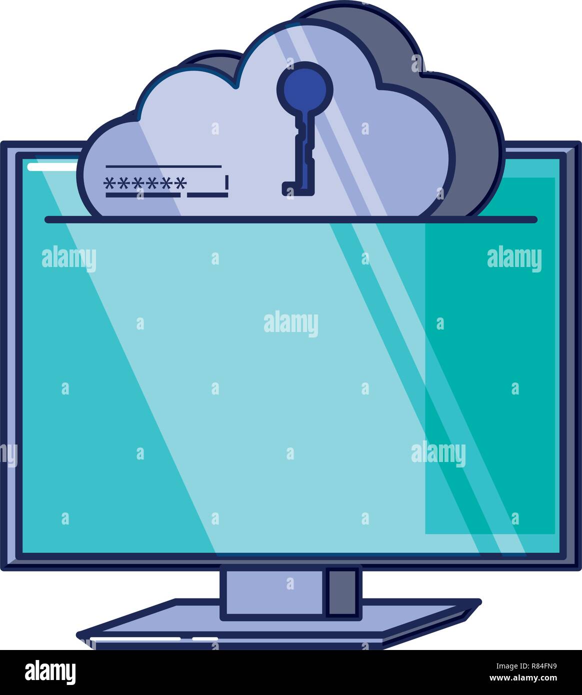 computer monitor with cloud computing and key vector illustration ...