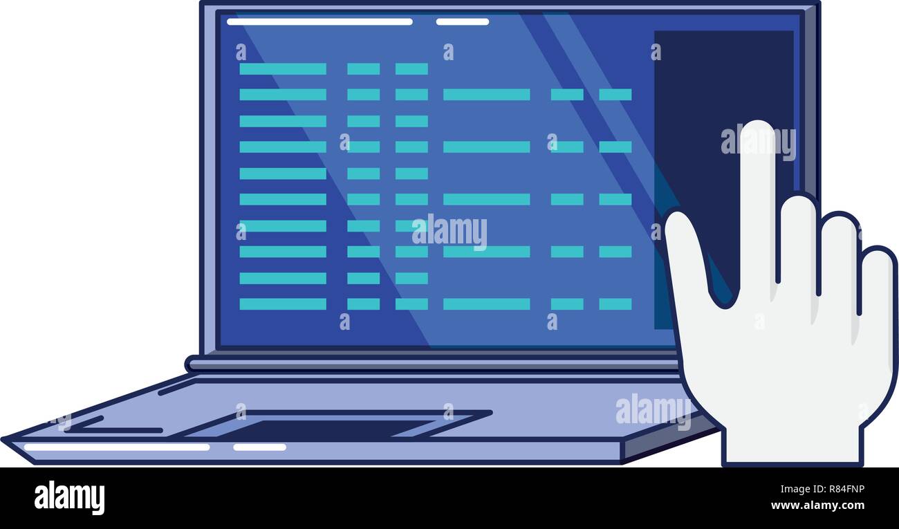 laptop computer with hand cursor vector illustration design Stock ...