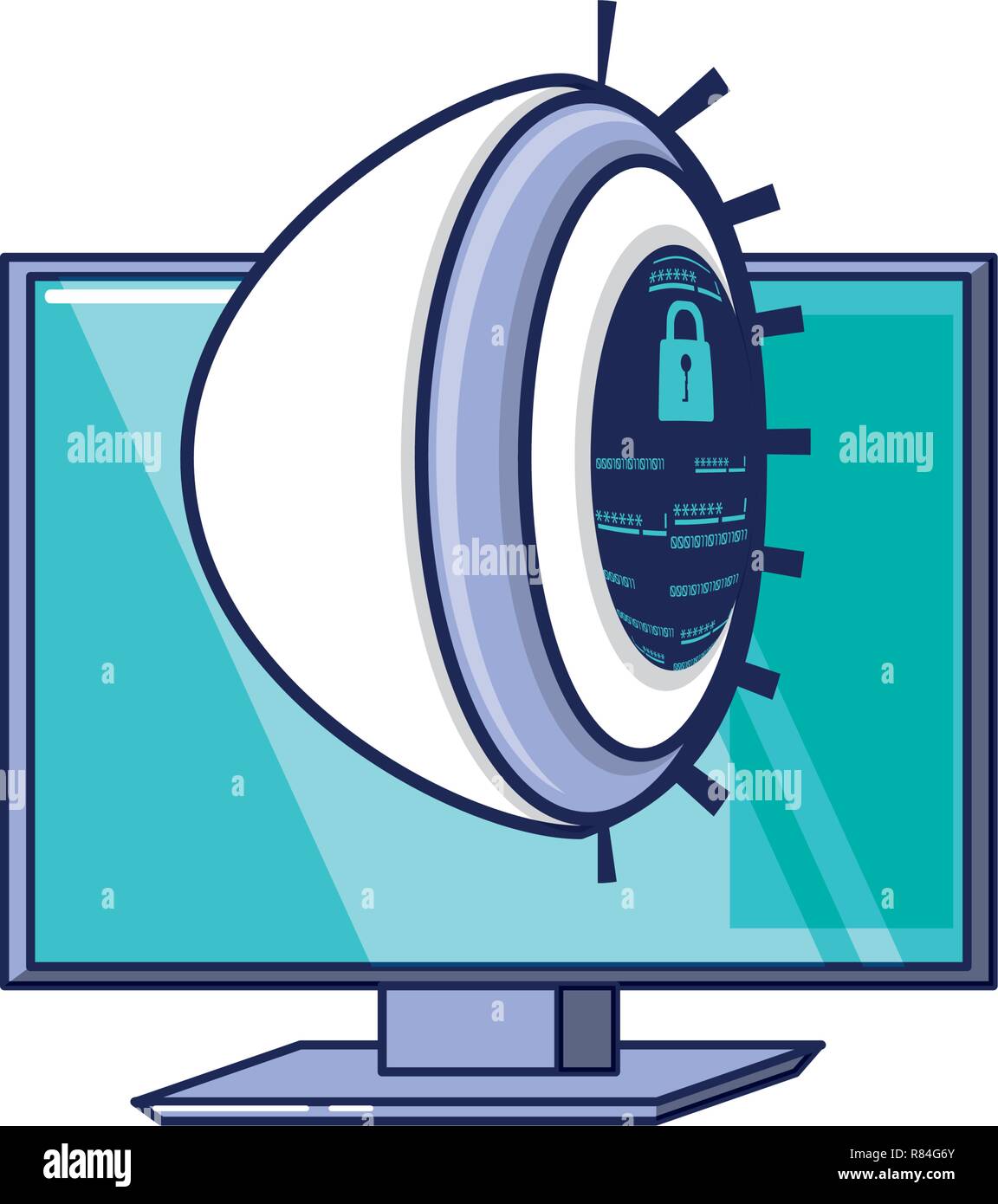 computer monitor with cyber security eye vector illustration design ...