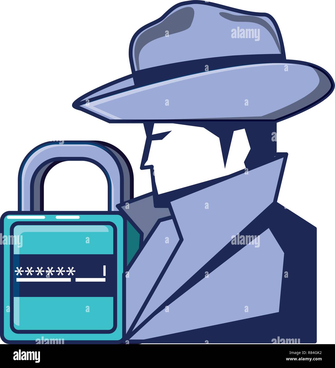 cyber security agent and padlock with password vector illustration ...