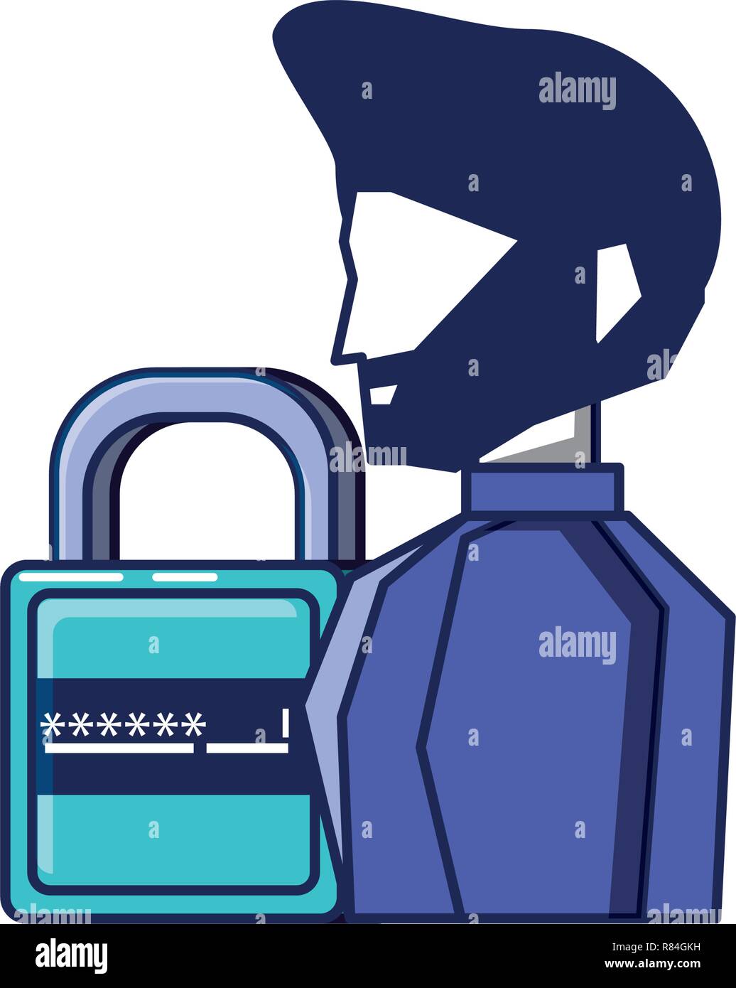 young man and padlock with password vector illustration design Stock ...