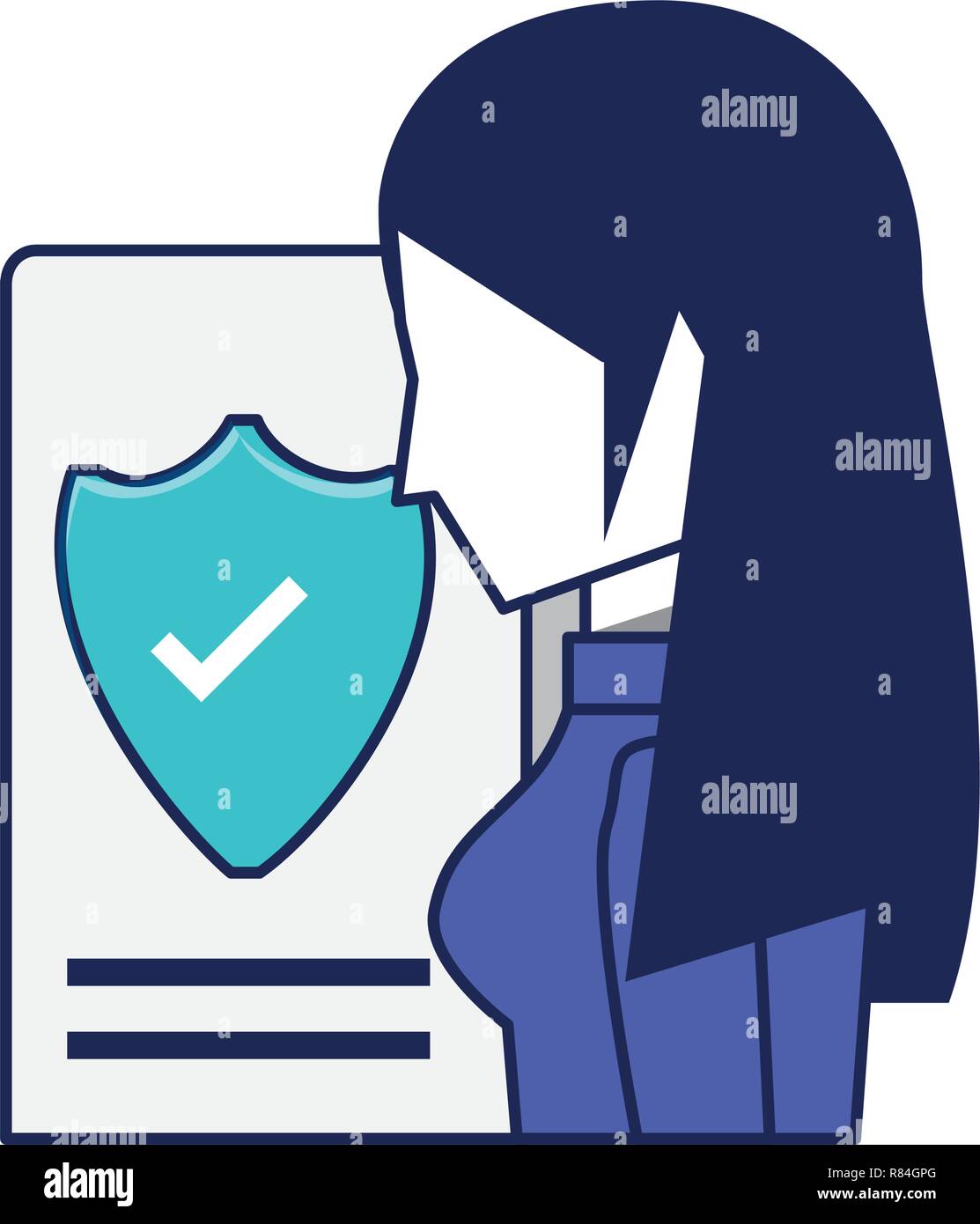 young woman with document and shield vector illustration design Stock ...
